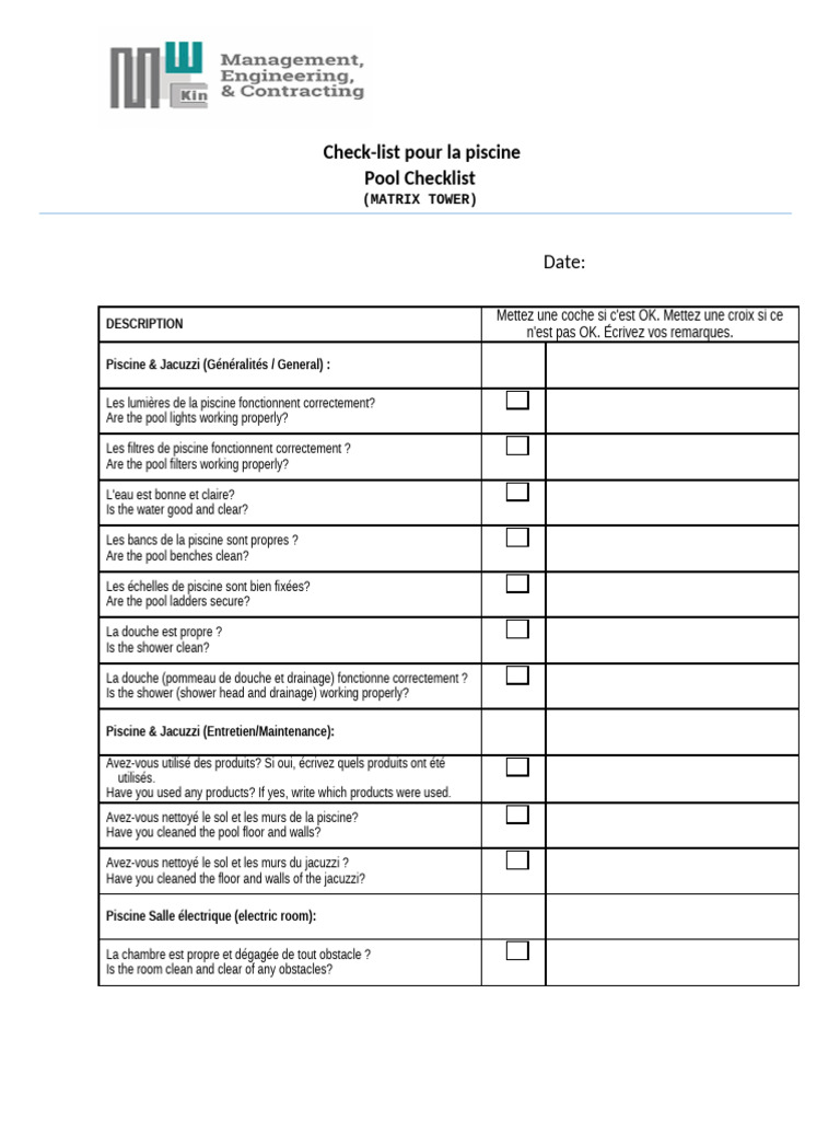 MT-Checklist Piscine FR | PDF