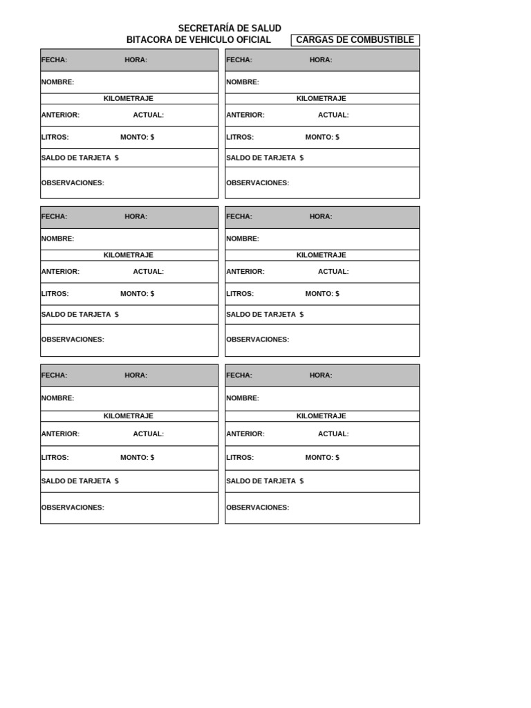 Formatos de Bitacoras | PDF