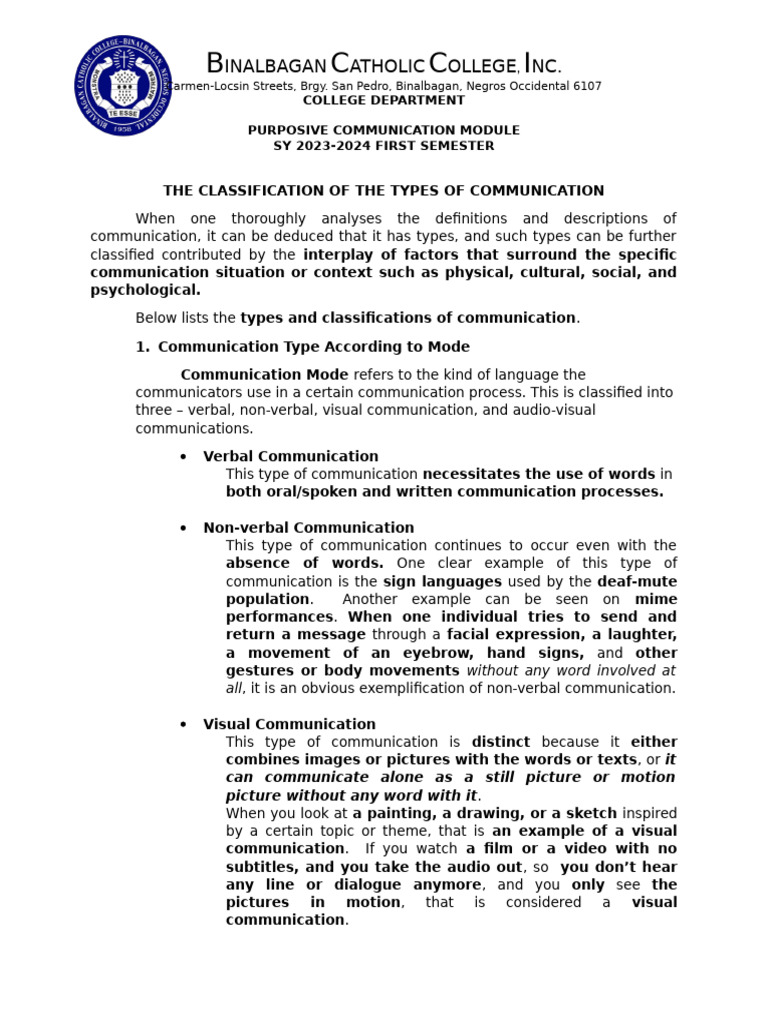 The Classification of The Types of Communication 3 | PDF