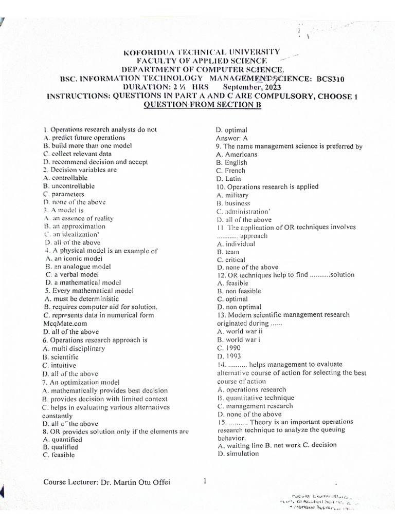 Management Science Pasco | PDF