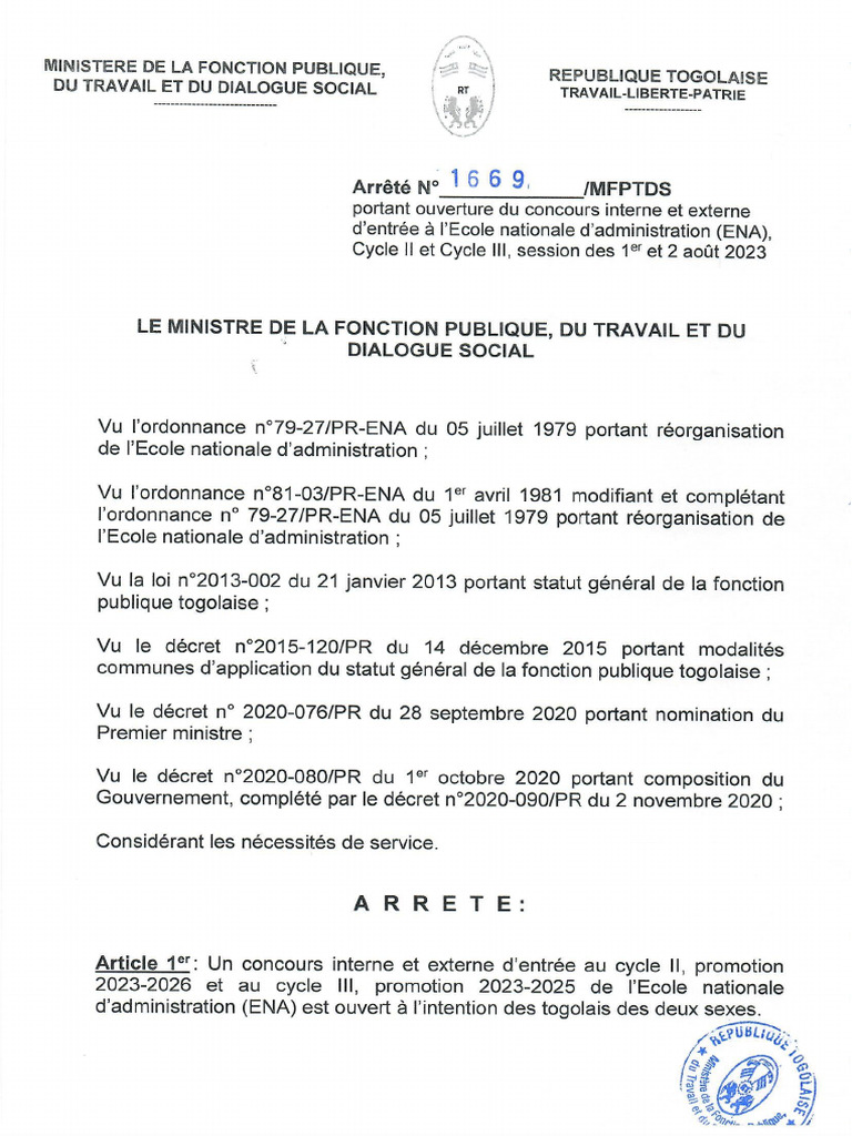 Arrete Concours Dentree A LENA 2023 | PDF