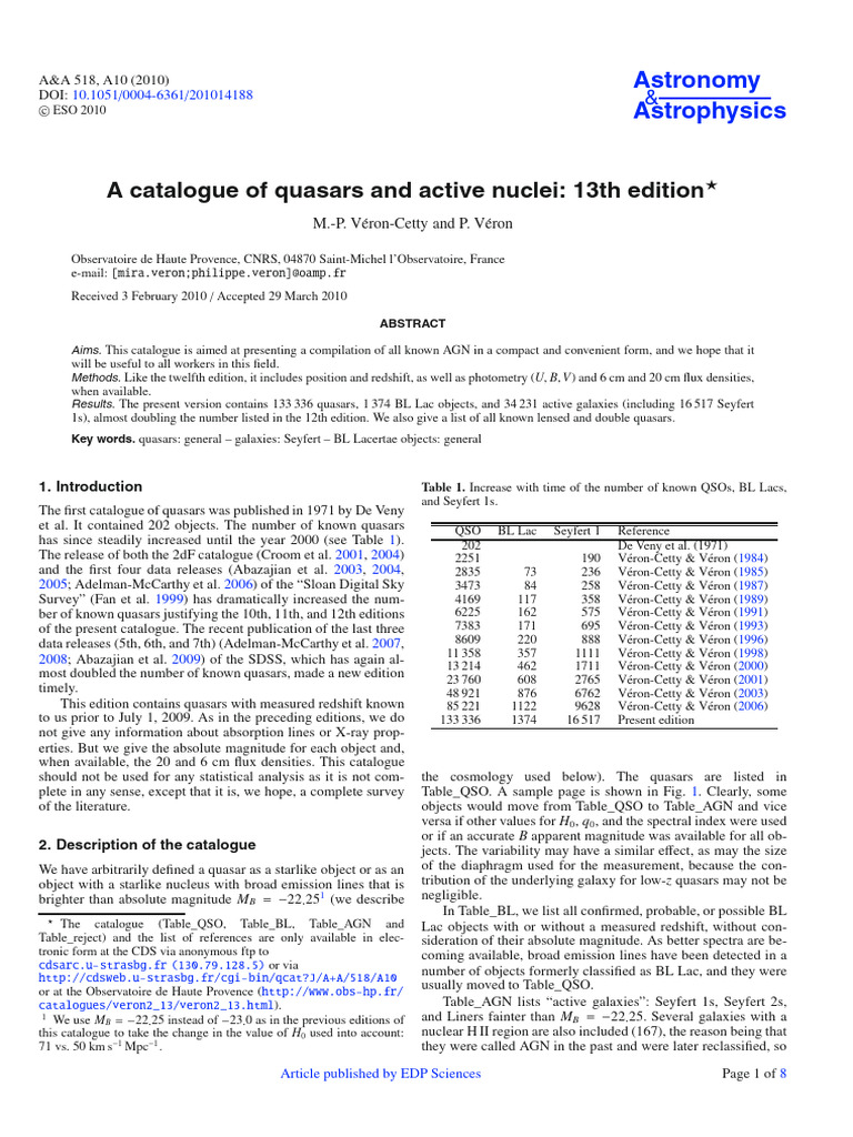 A Catalogue of Quasars | PDF | Quasar | Observational Astronomy