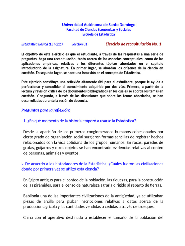 Ejercicio de Recapitulacion No. 1 | PDF