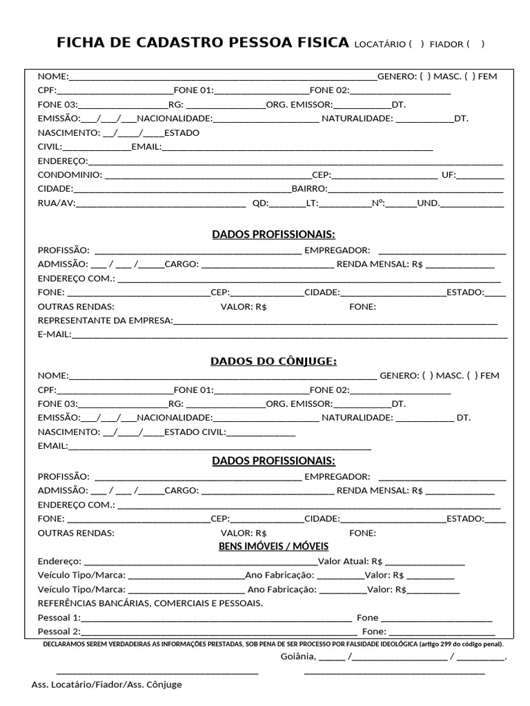 Ficha de Cadastro Pessoa Fisica | PDF