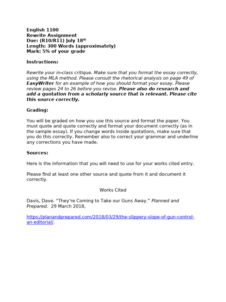 2023 Rewrite Critique Assignment (R10) (R11) | PDF