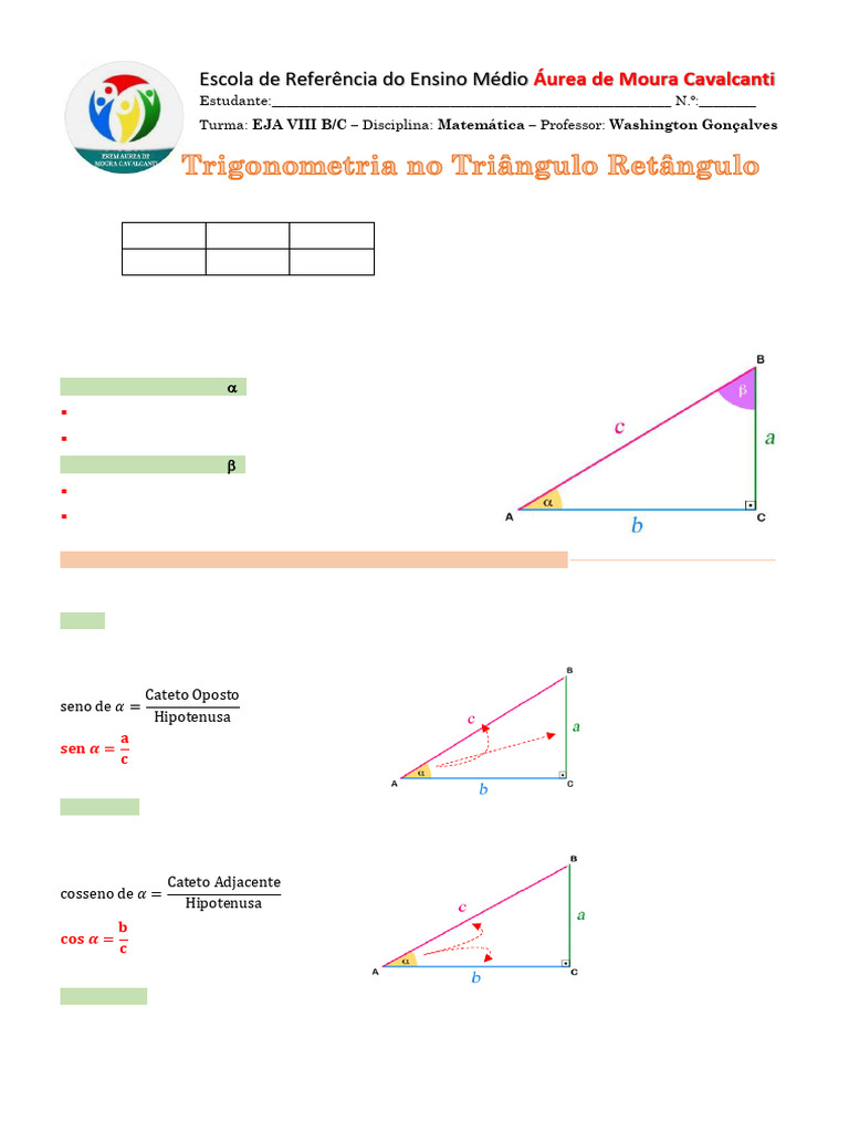 Trigonometria No Triângulo Retângulo Pdf