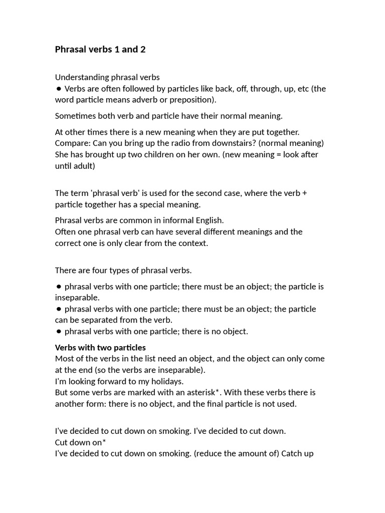 Phrasal Verbs 1 and 2 | PDF | Verb | Language Arts & Discipline