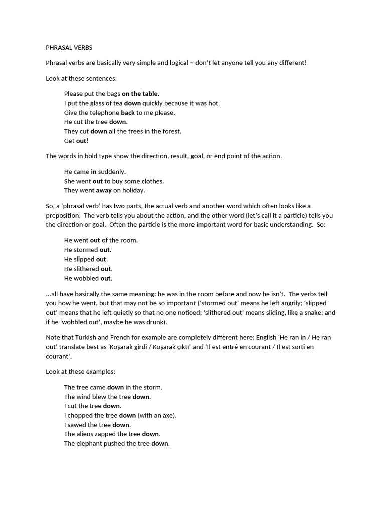 English Verbs Phrasal Verbs Pdf English Language Preposition And