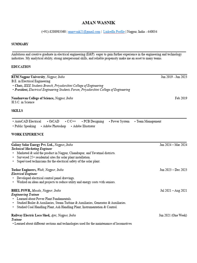 Electrical Engineer Resume | PDF
