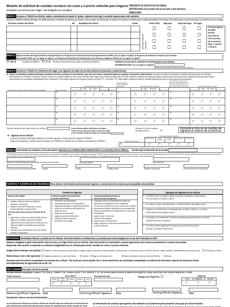 Pennsylvania SPANISH Free Reduced HH Application | PDF