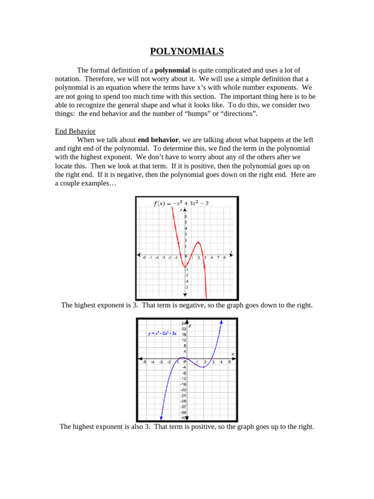 MAT 150 Collage Algebra: Polynomial Notes | PDF