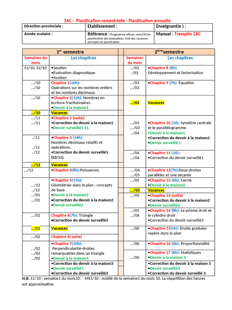 1AC Tremplin Planification A-S Math 20-21 | PDF