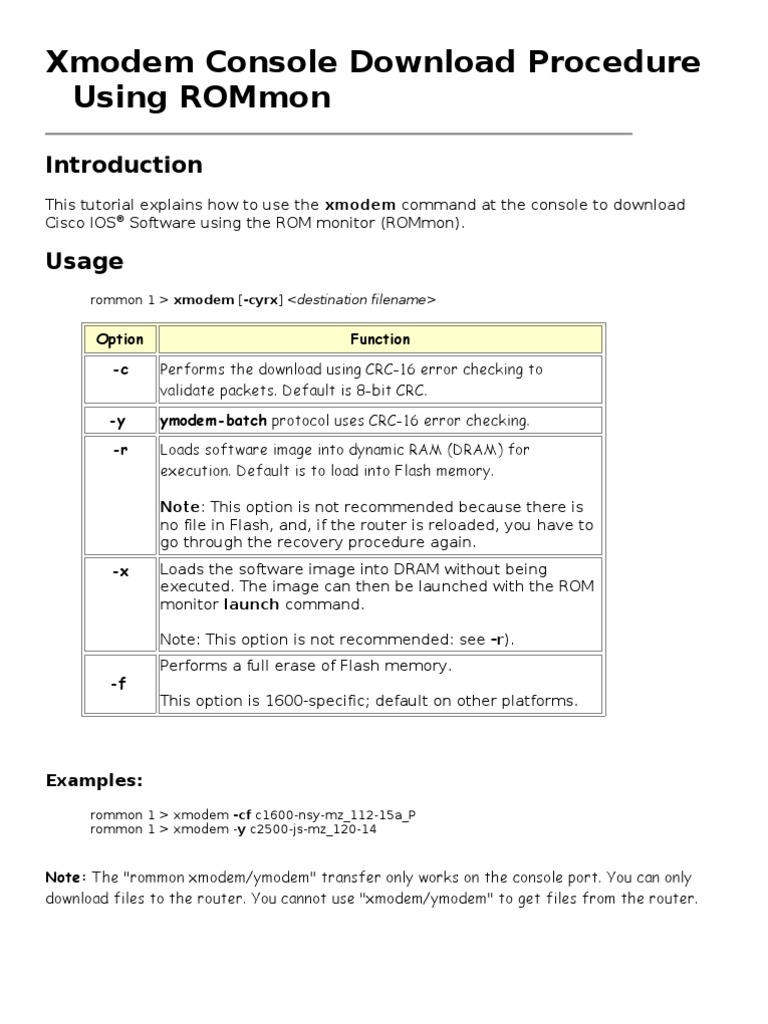Xmodem Console Download Procedure Using Rommon | PDF | Booting | Command Line Interface