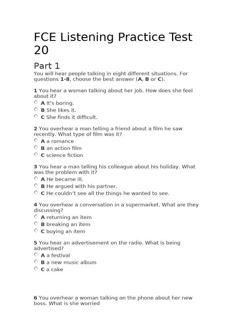 FCE Listening Practice Test 20 | PDF