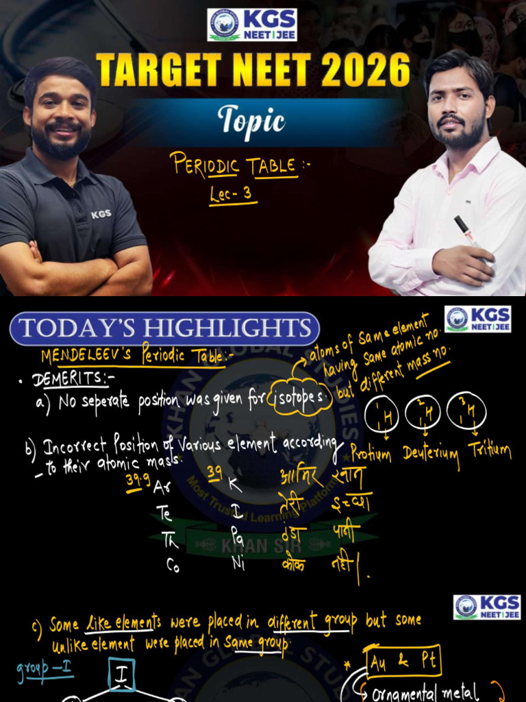 Class Notes Lecture-3 Classification of Elements and Periodicity in ... Class Notes Lecture-3 Classification of Elements and Periodicity in ...