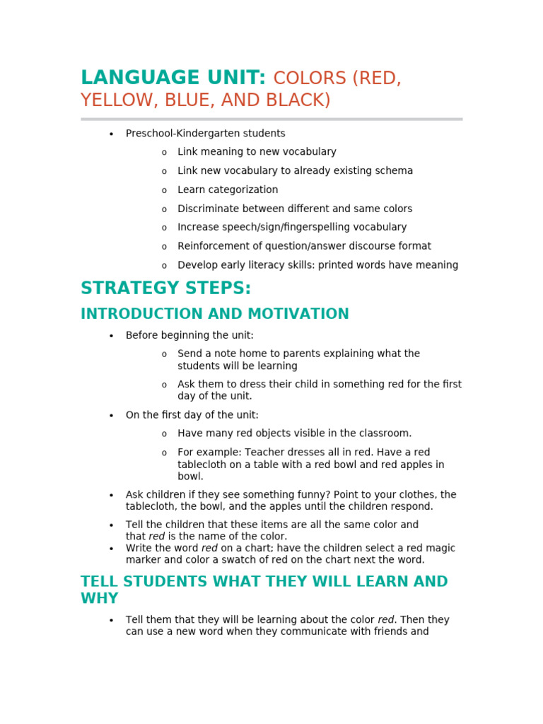 Red Color Teacher Guide | PDF