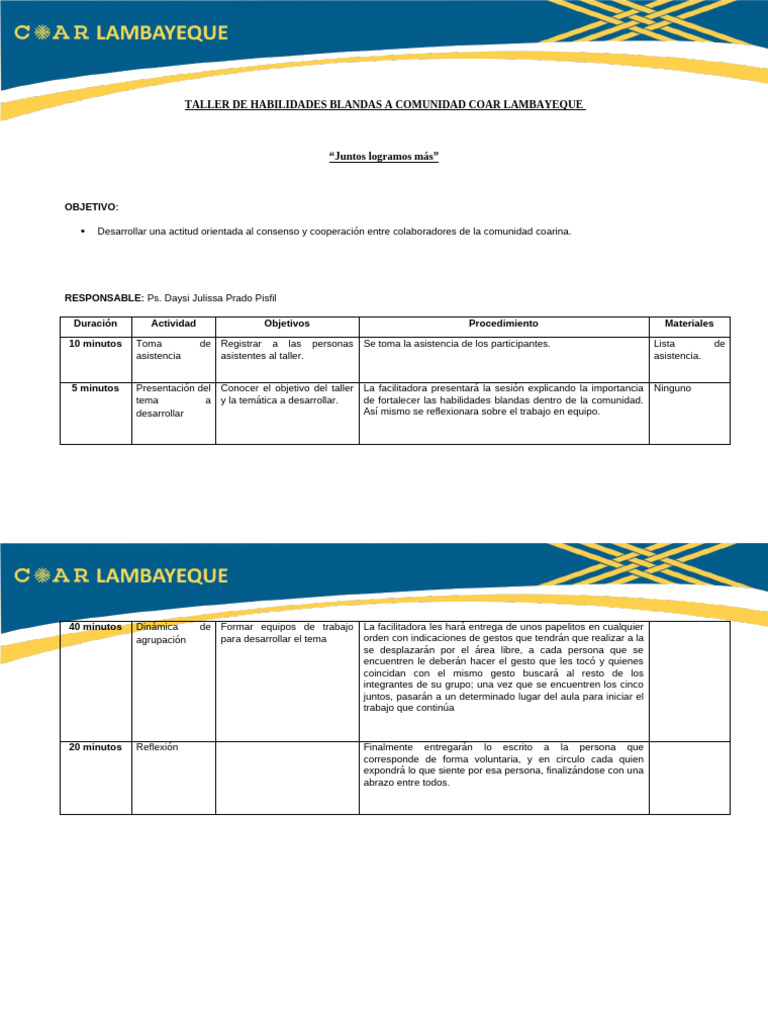 Taller de Habilidades Blandas Al Personal Coar | PDF Taller de Habilidades Blandas Al Personal Coar | PDF