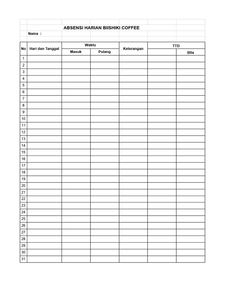 Form BIISHIKI - Absensi Harian | PDF