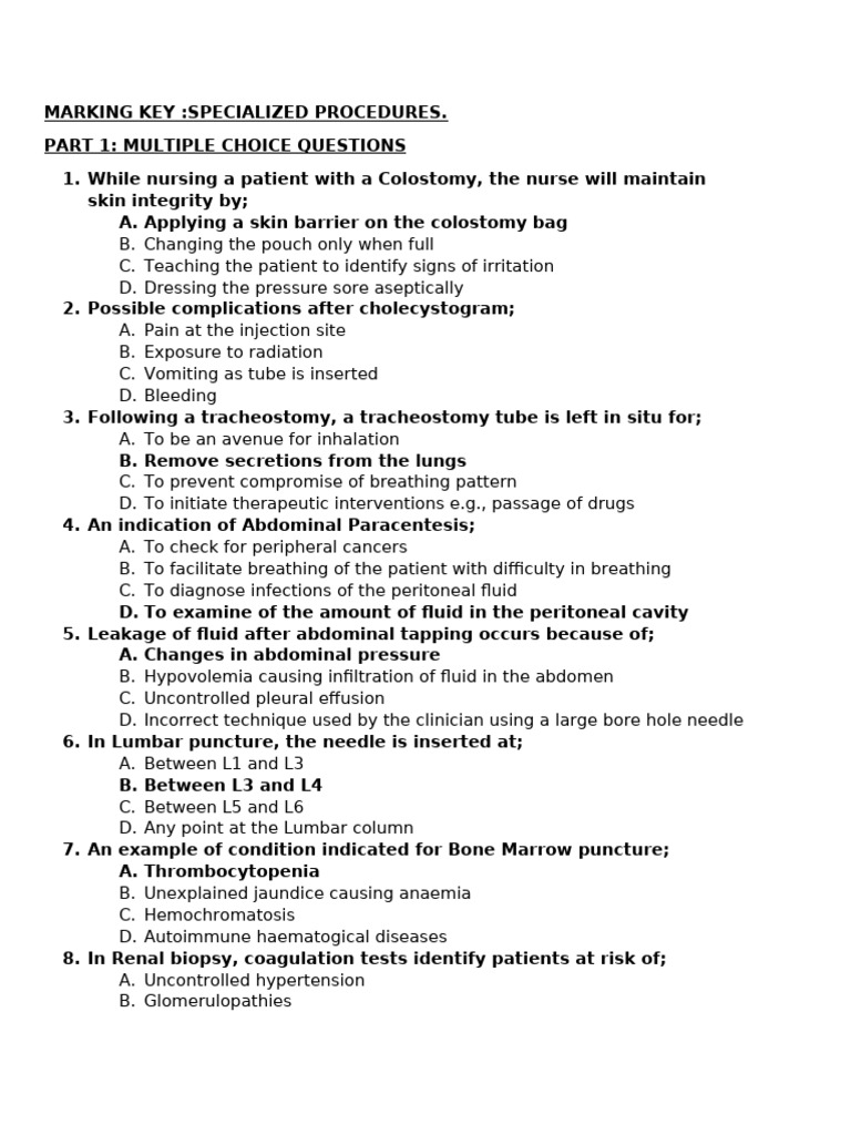 Specialized Procedures Marking Key | PDF