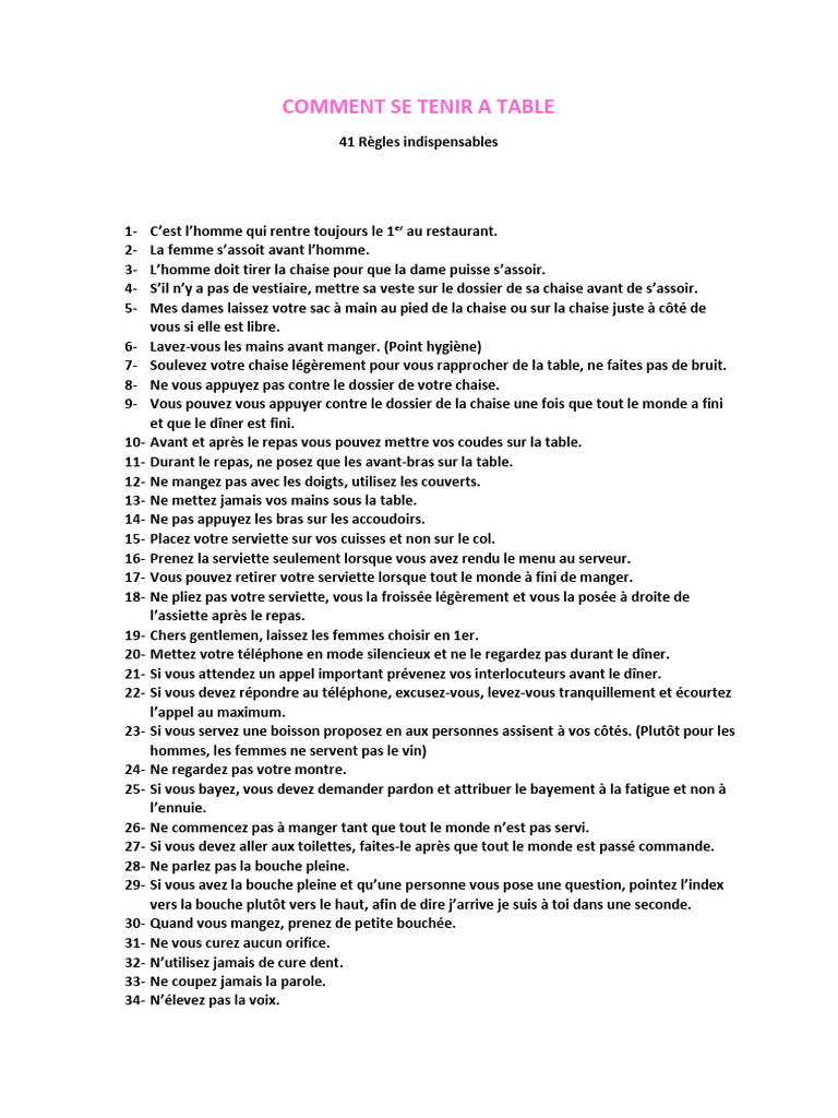 Comment Se Tenir A Table | PDF