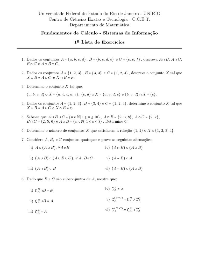 Fundamentos de CÃ¡lculo - Lista 1 | PDF
