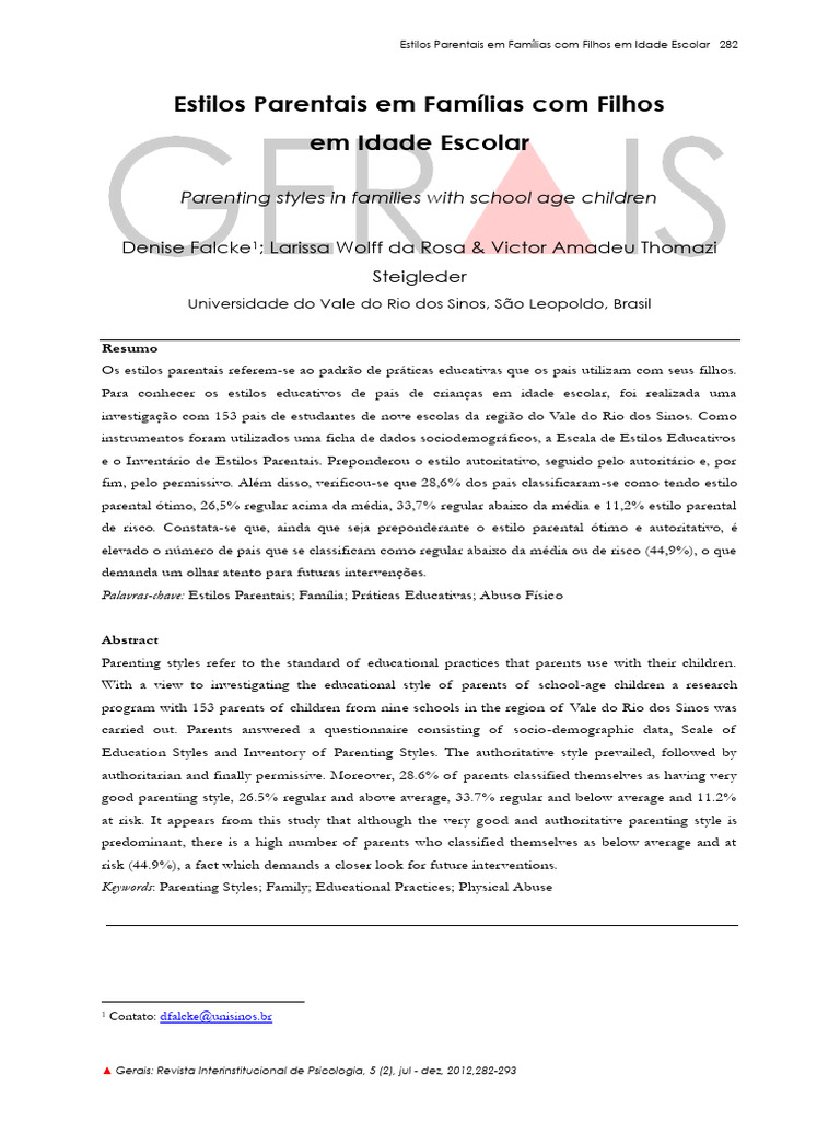 Artigo Complementar Estilos Parentais em Familias Com Filhos em Idade Escolar | PDF