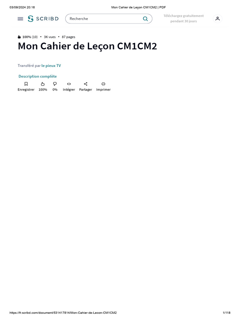 Mon Cahier de Leçon CM1CM2 - PDF | PDF