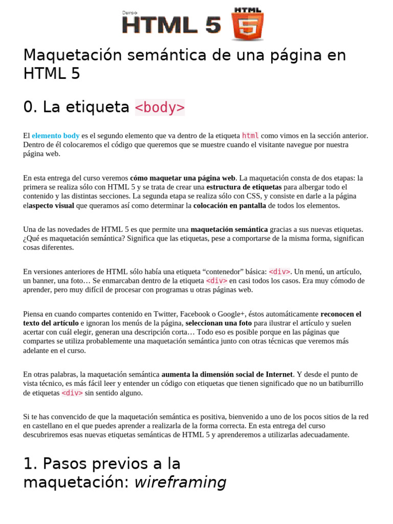 1 - Maquetación Semántica de Una Página en HTML 5 | PDF | HTML | Red mundial