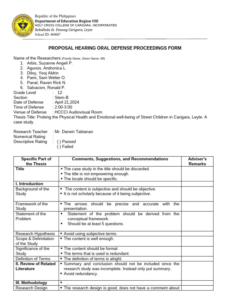 Research Defense Proceedings Form For Secretary | PDF | Scientific ...