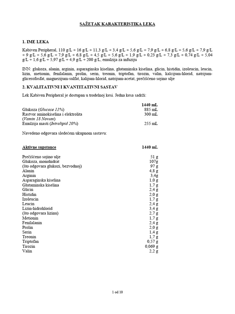 Sažetak Karakteristika Leka: Glucose 11% Vamin 18 Novum Intralipid 20% ...