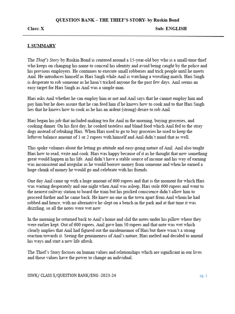 THE THIEF'S STORY-NOTES | PDF