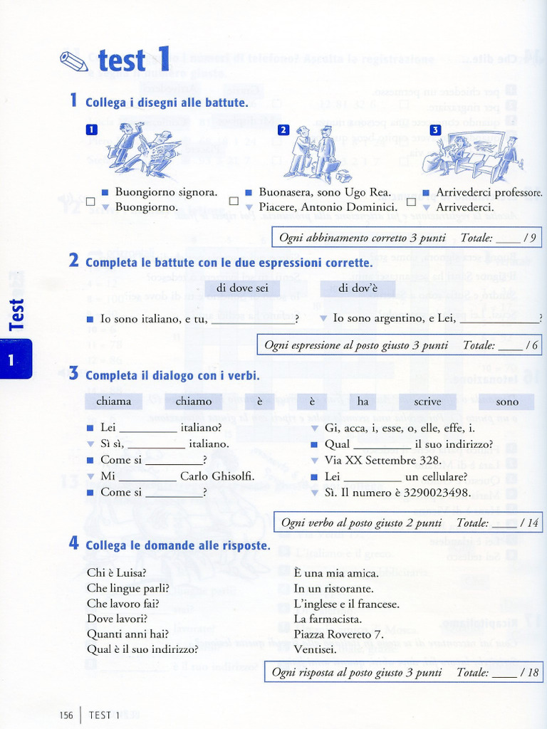 Tests - Italiano Nivel A1 | PDF