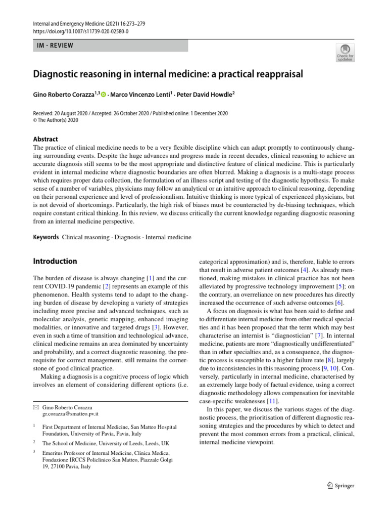 Diagnostic Reasoning in Internal Medicine | PDF