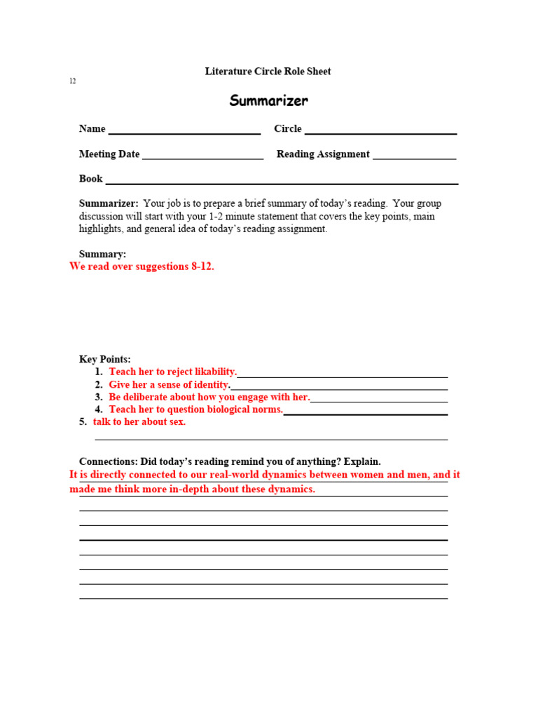 Annotated-Lit Circles - Role Sheets | PDF