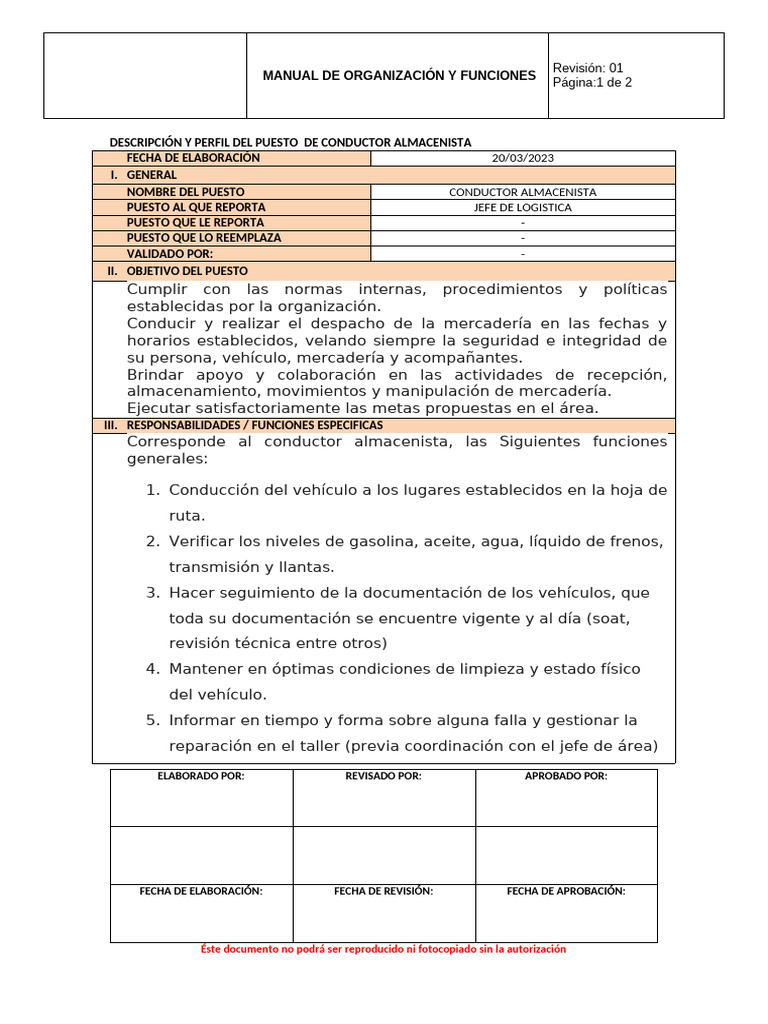 Chofer Almacenista | PDF