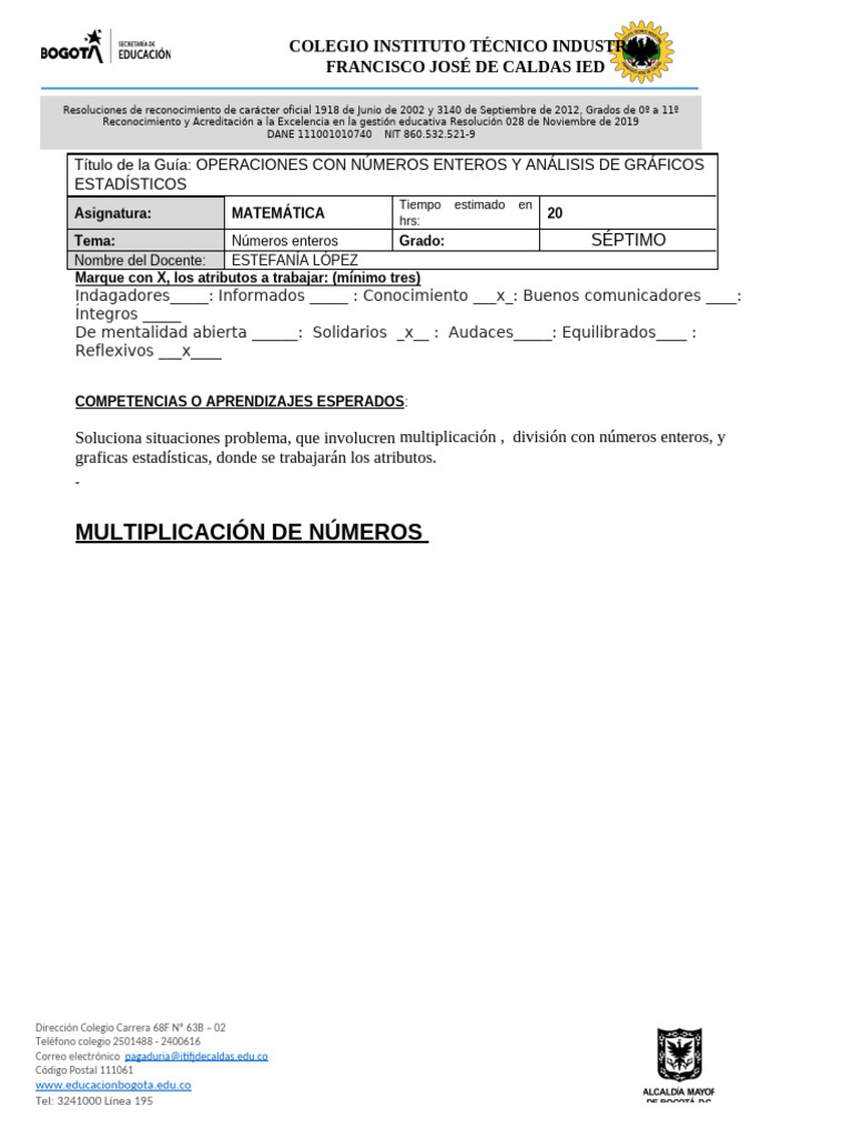 Guía Operaciones y Propiedades de Numeros Enteros. | PDF