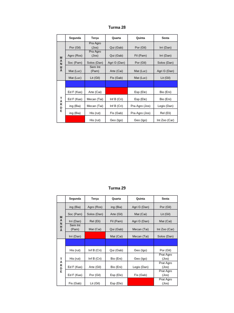Horário 2024 Por Turma | PDF