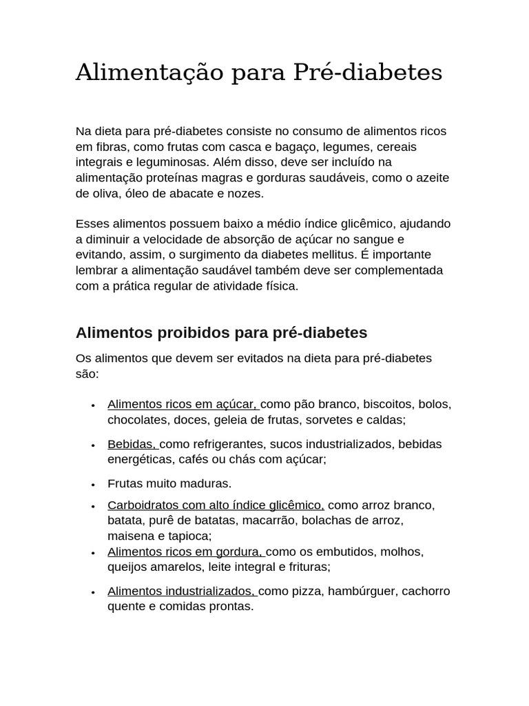 Alimentacao para Pre Diabetes | PDF