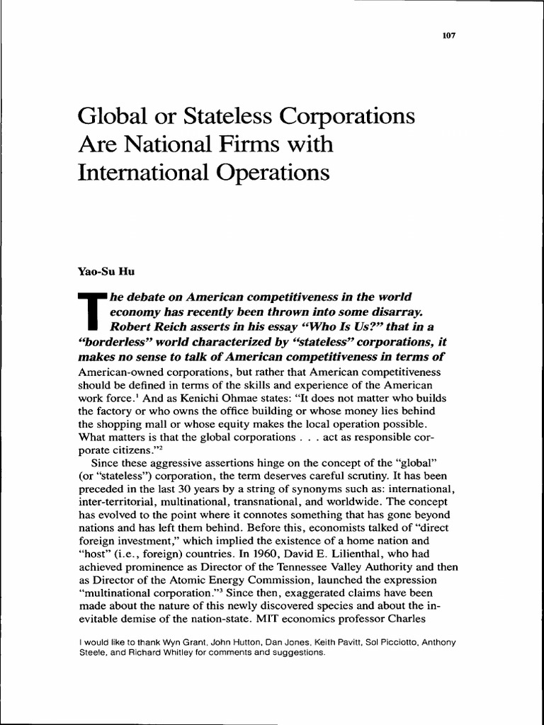 Hu - Global or Stateless Corporations | PDF