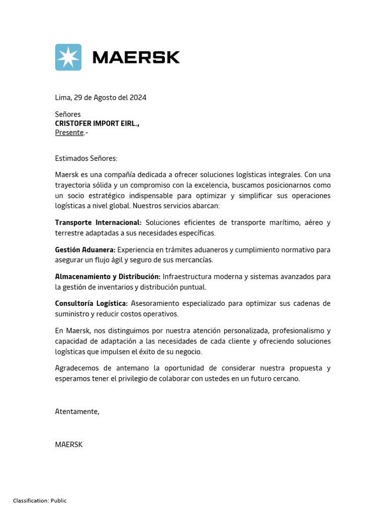 Carta de Presentación LnS - IMPORT EIRL | PDF