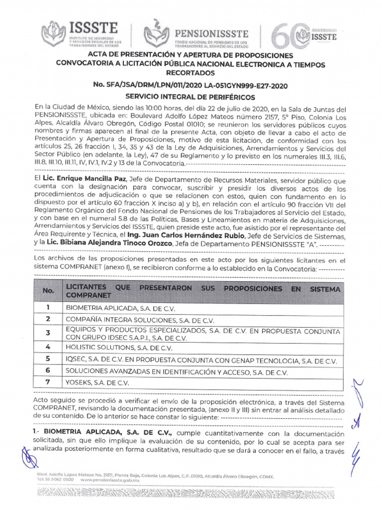 Acta Presentación y Apertura de Proposiciones | PDF