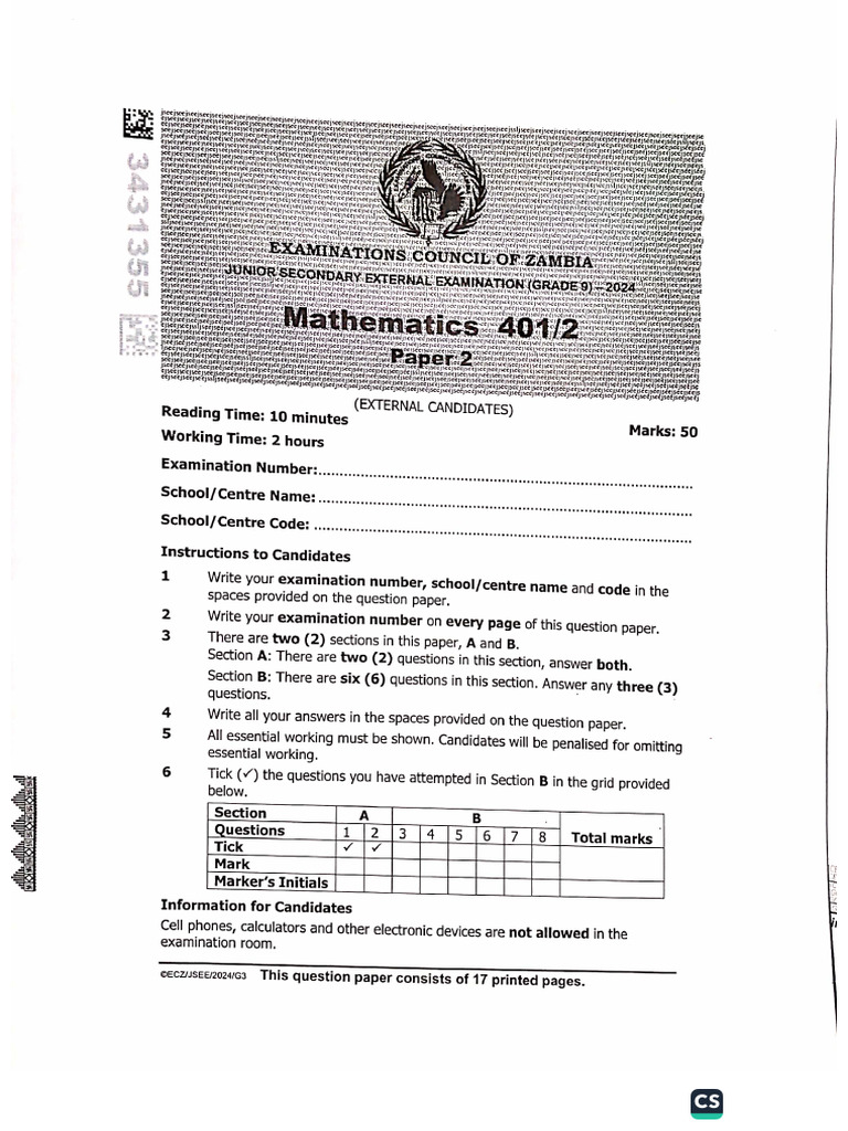 G9 Maths Ext P2 - 2024 | PDF
