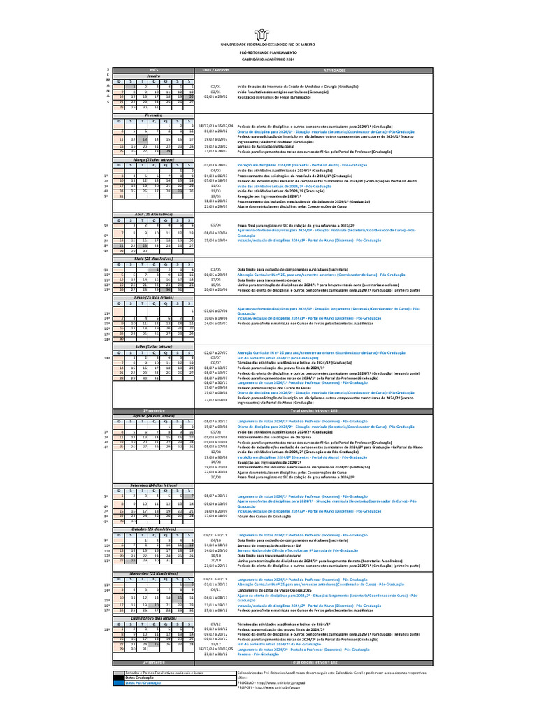 Calendario Academico 2024 Compilado Ajustado | PDF