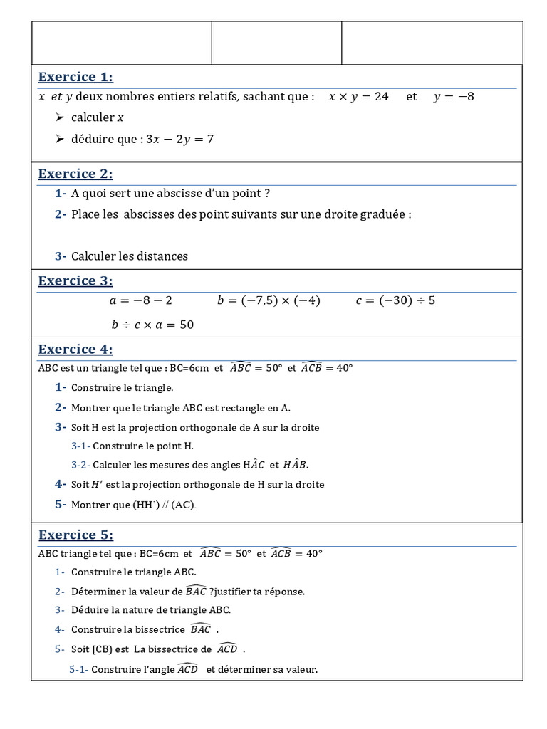 (WWW - Al7ibre - Com) Devoir 3 Semestre 1 1APIC Math Exemple 4 | PDF