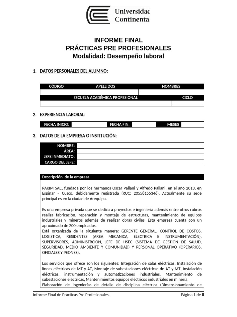 Fomato de Informe Final | PDF