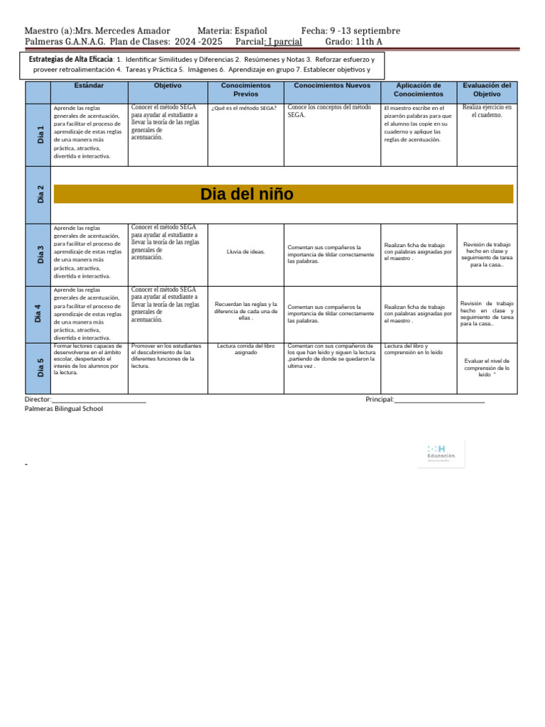 Planes de 11th Grado | PDF