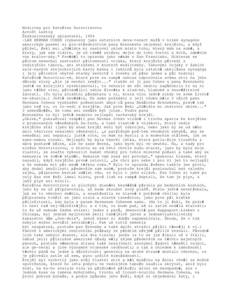 Arnošt Lustig - Modlitba Pro Kateřinu Horowitzovou | PDF