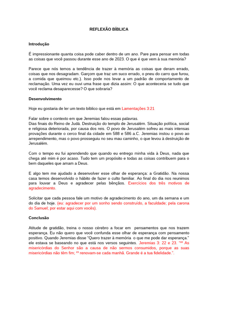 Reflexão Bíblica Final de Ano | PDF