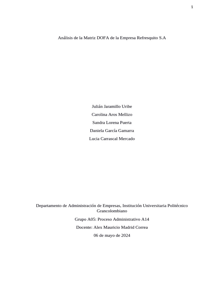 Análisis DOFA de Refresquito S.A. | PDF | Cadena de suministro | Marketing