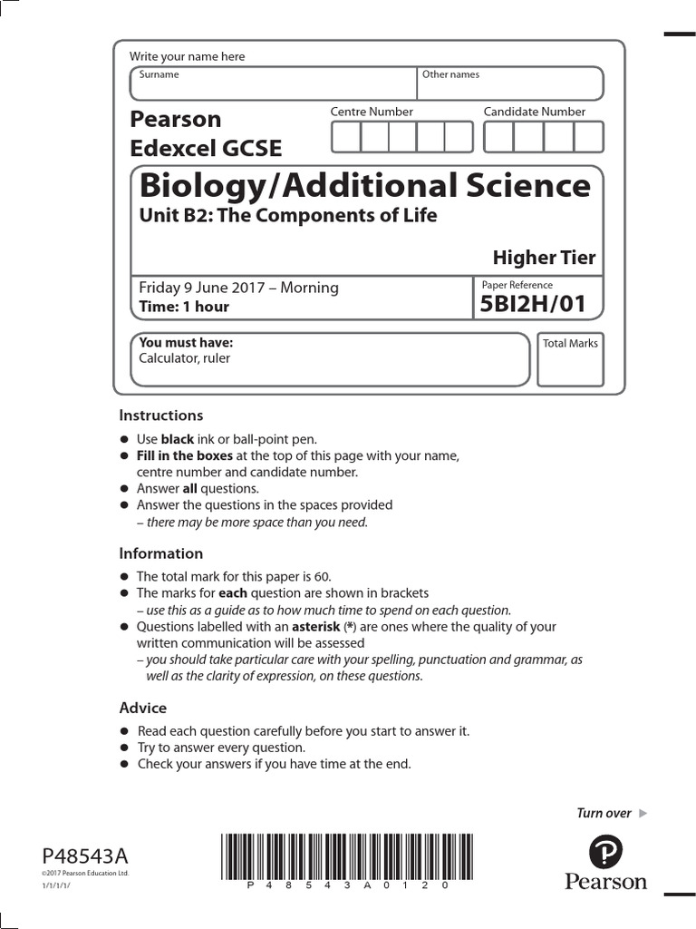 Edexcel GCSE June 2017 Higher Biology Past Paper 2 | PDF